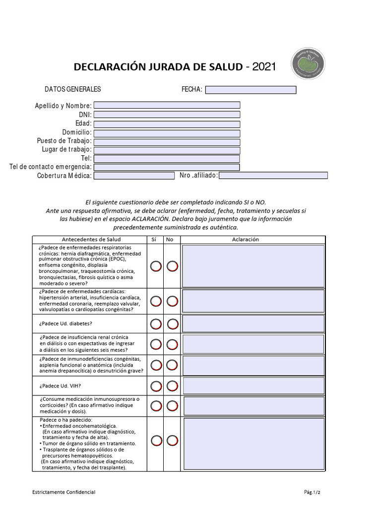 DDJJ de Salud - Abril 2021 | PDF