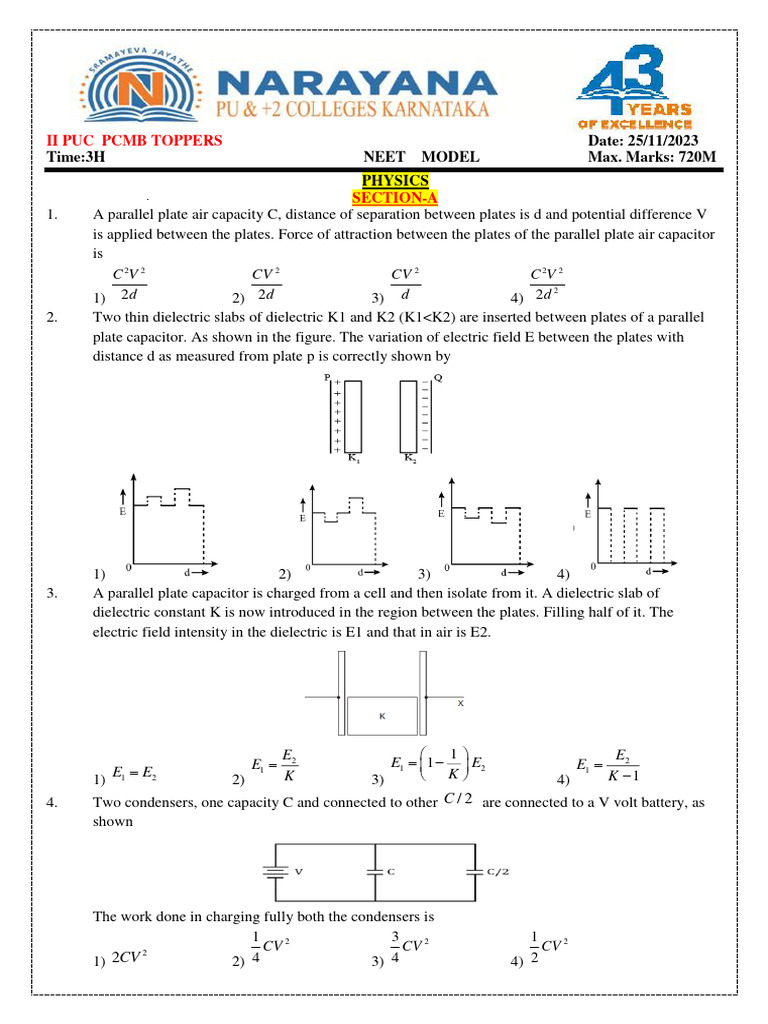 II Puc PCMB Neet Toppers QP 26-11-2023 | PDF | Applied And ...