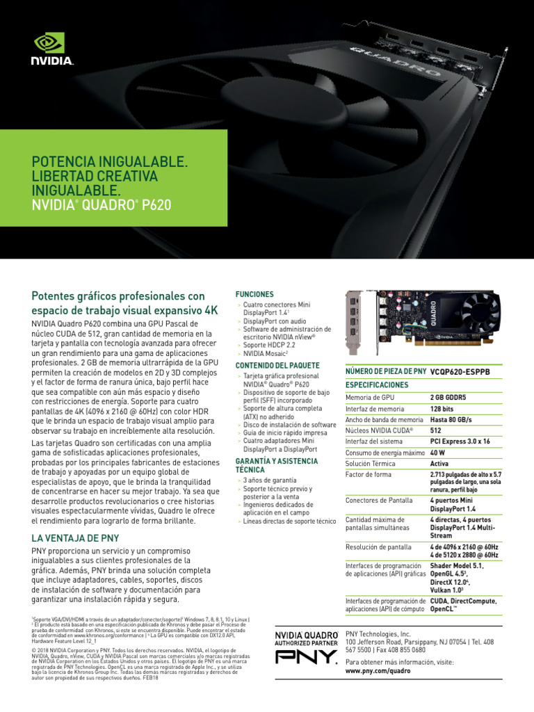 Quadro Pascal p620 Data Sheet 593981 Us Pny r3 - MX | PDF | Ingeniería Informática | Hardware de ...