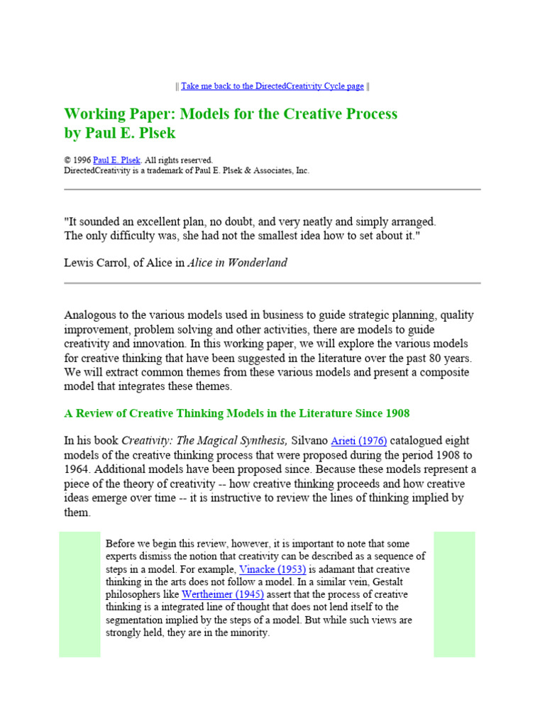 Take Me Back To The DirectedCreativity Cycle Page | PDF | Creativity | Thought