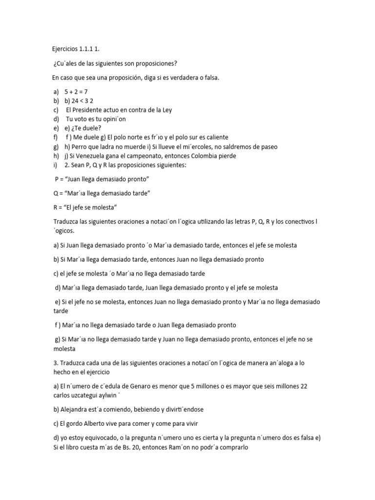 Ejercicios SIMBOLIZAR PROPOSICIONES | PDF