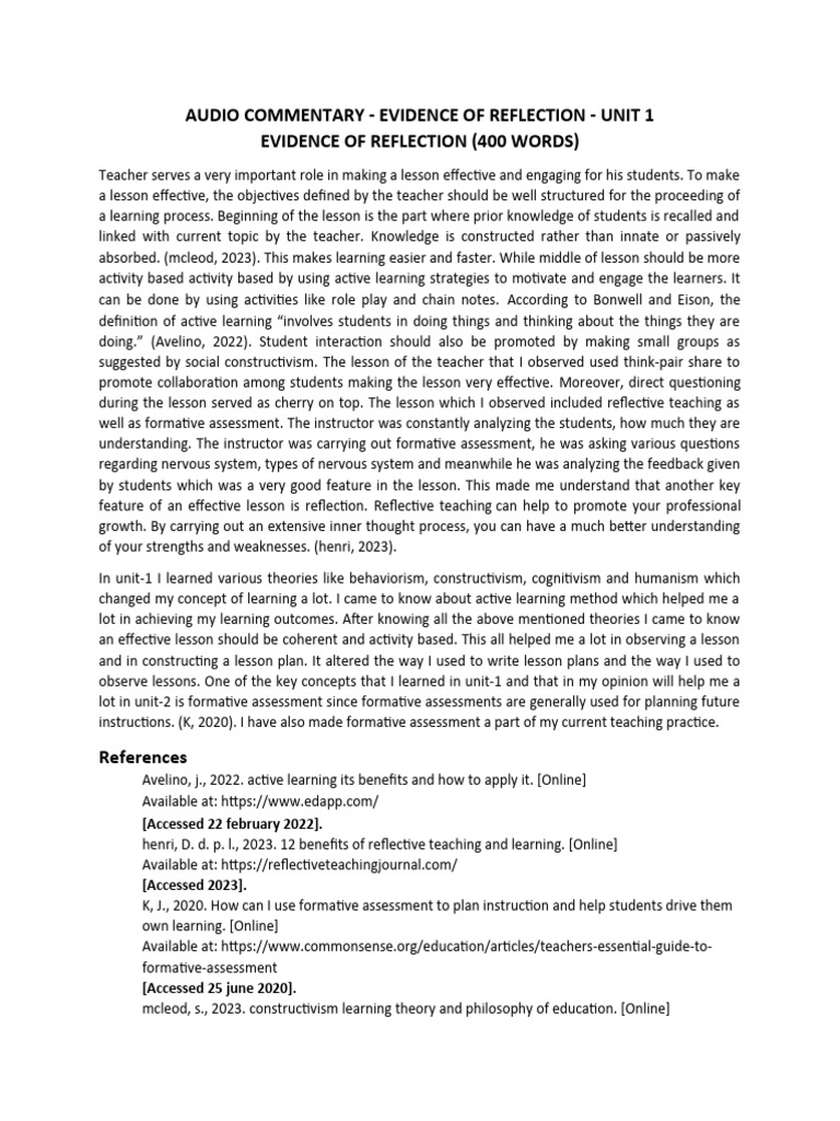 Unit 1 Reflection on Effective Teaching | PDF | Learning ...