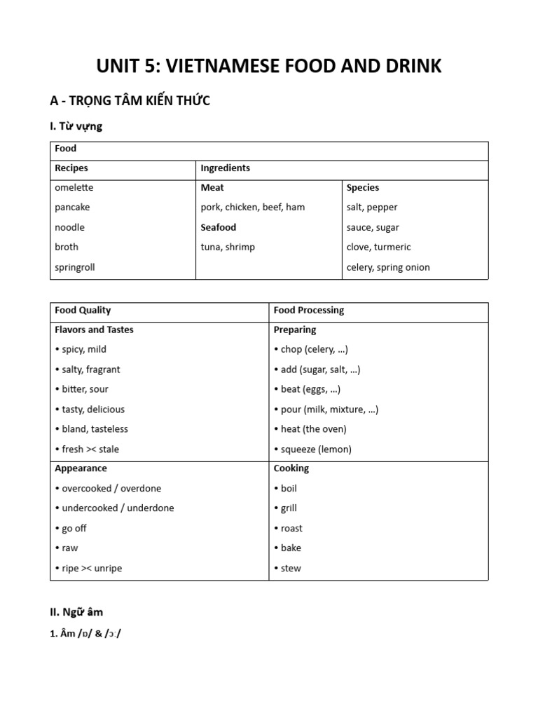 Unit 5. Vietnamese Food and Drink | PDF