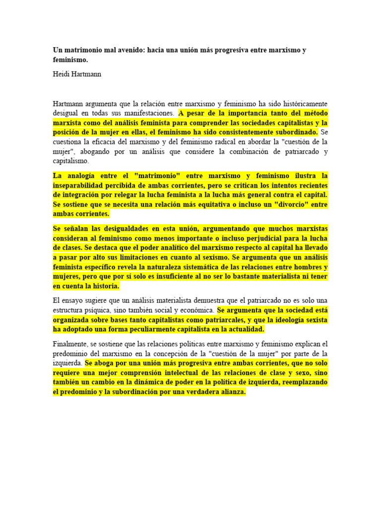Hartmann, H. Un Matrimonio Mal Avenido | PDF | marxismo | Feminismo