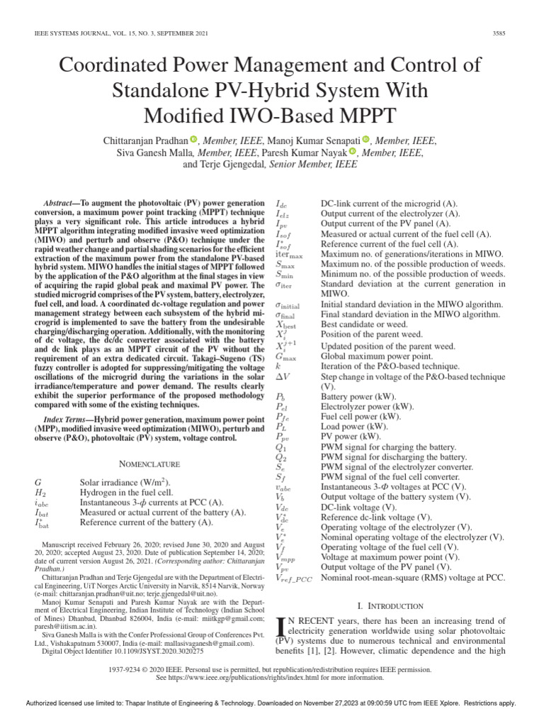 Coordinated Power Management and Control of Standalone PV-Hybrid System With Modified IWO-Based ...