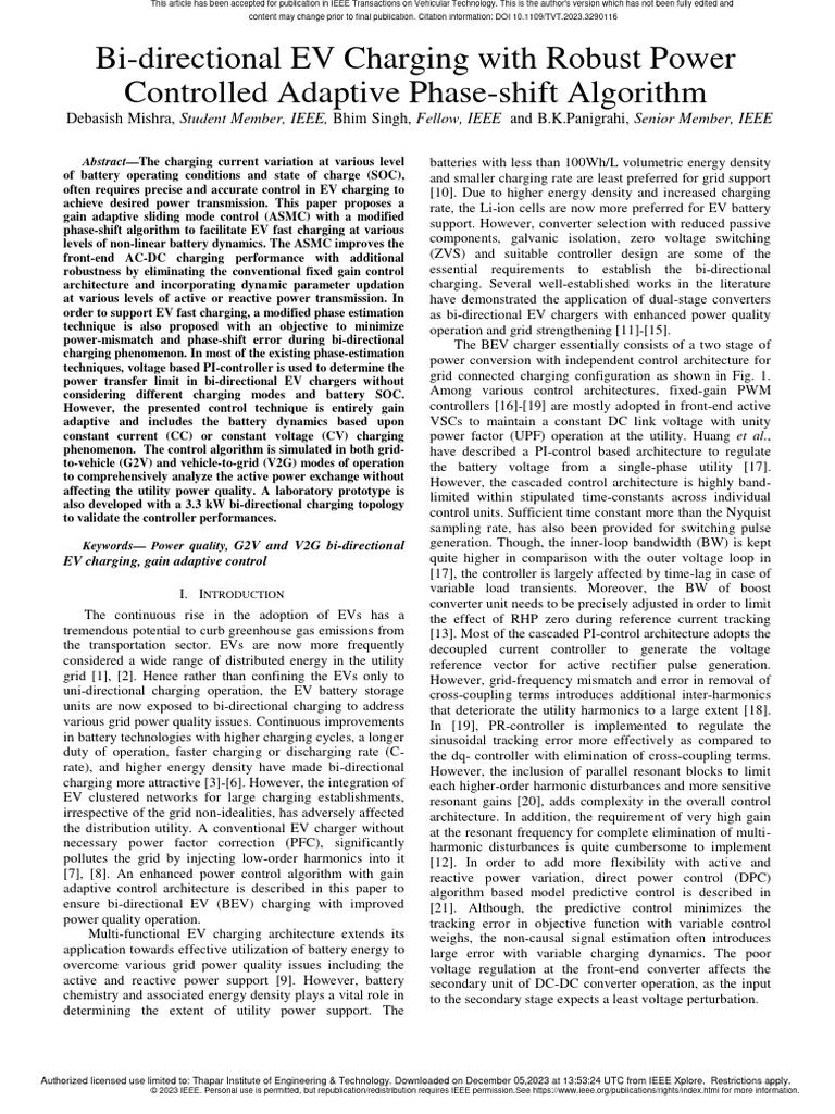 Bi-Directional EV Charging With Robust Power Controlled Adaptive Phase-Shift Algorithm | PDF ...