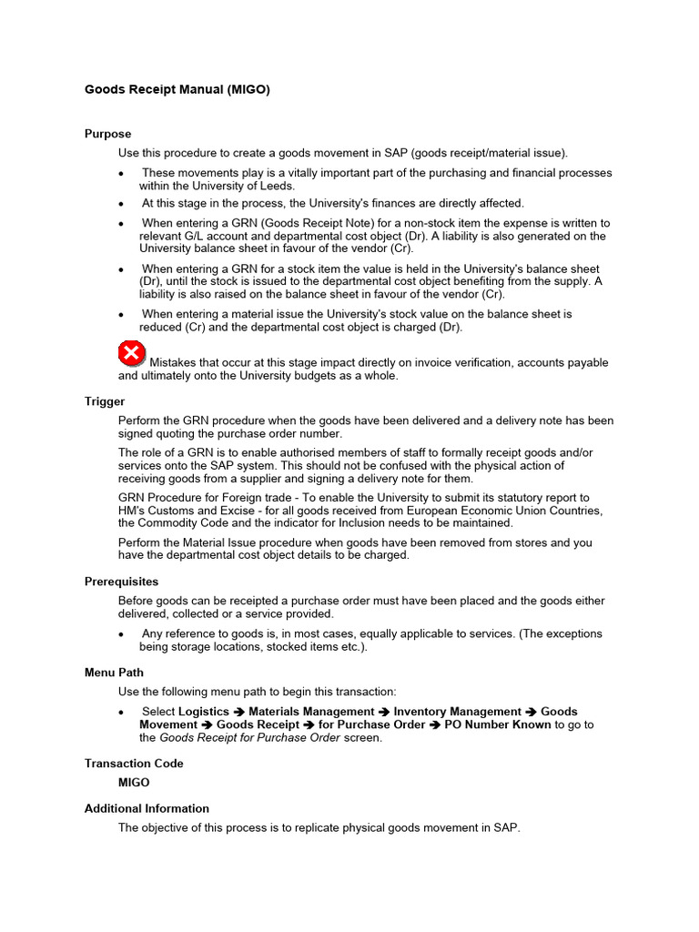 13.goods Receipt Manual | PDF
