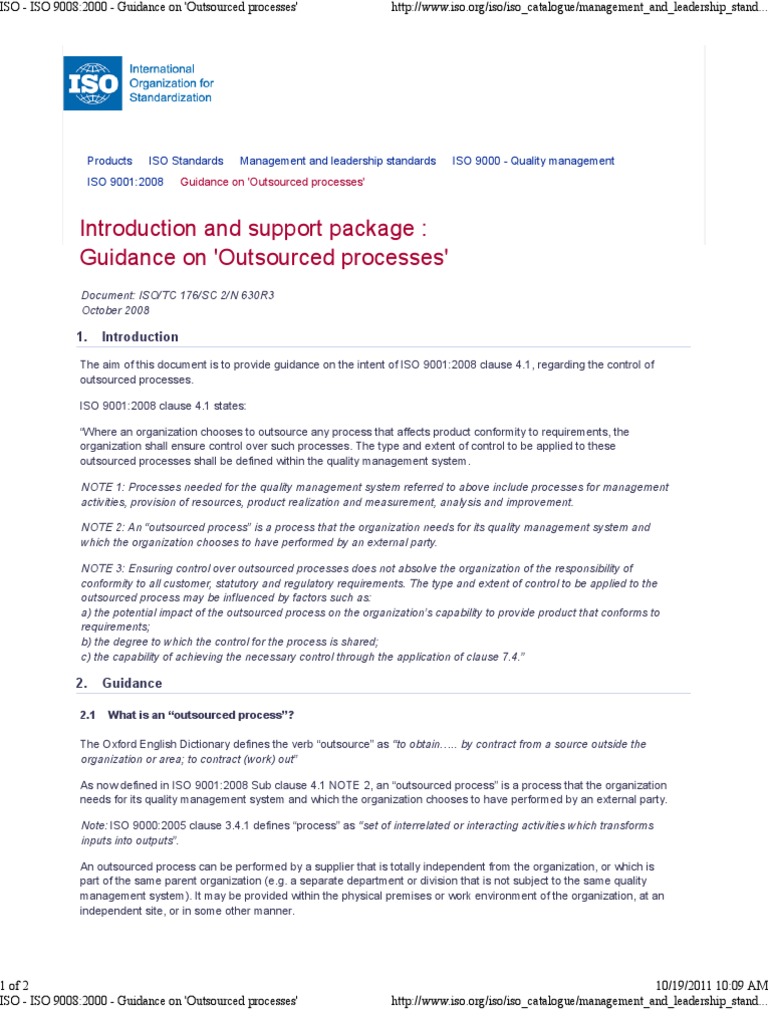 ISO - IsO 9008 - 2000 - Guidance On 'Outsourced Processes' | PDF ...