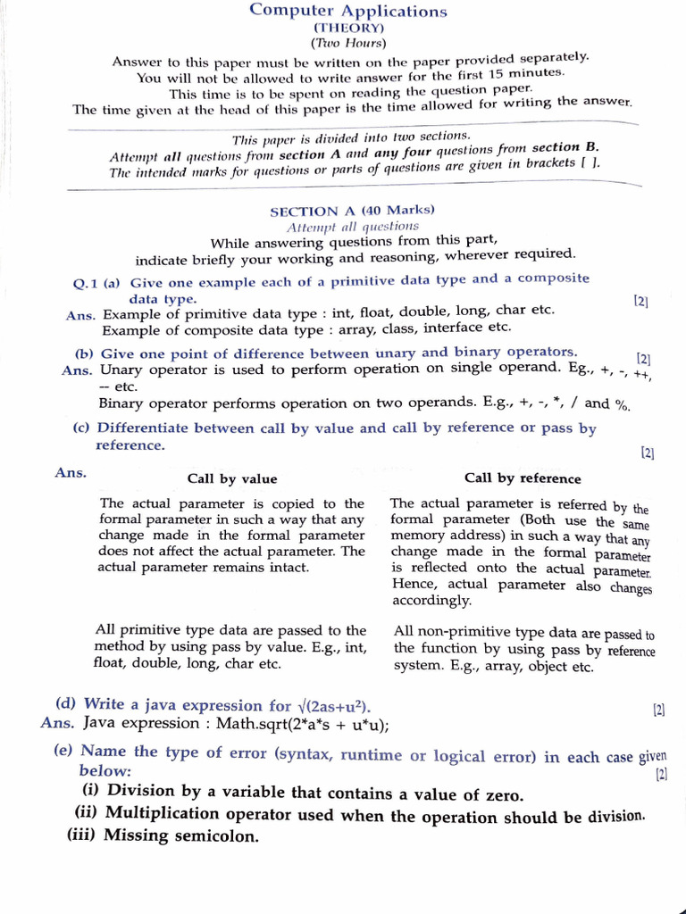Computer Practise Paper 1 (Solved) | PDF | Integer (Computer Science ... Computer Practise Paper 1 (Solved) | PDF | Integer (Computer Science ...