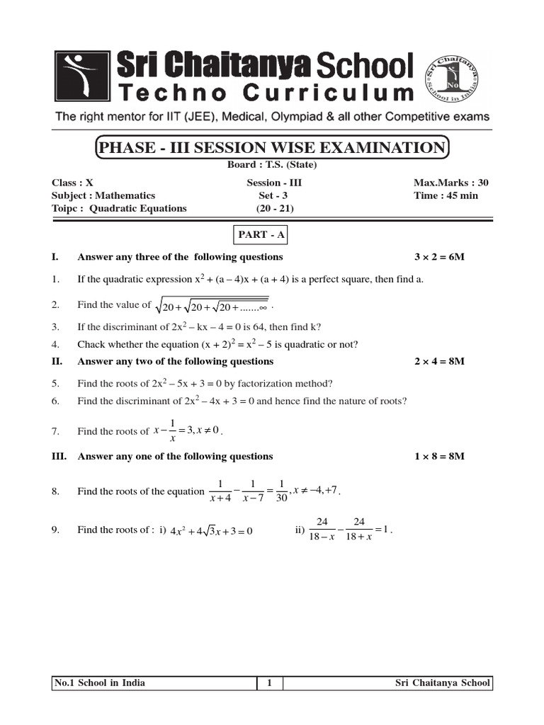 Quadratic Equations (Set - 3) | PDF | Quadratic Equation | Discrete ...