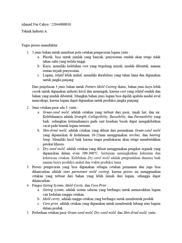 Ahmad Nur Cahyo - 22044000010 - Tugas Proses Manufaktur | PDF | Sains & Matematika | Teknologi ...