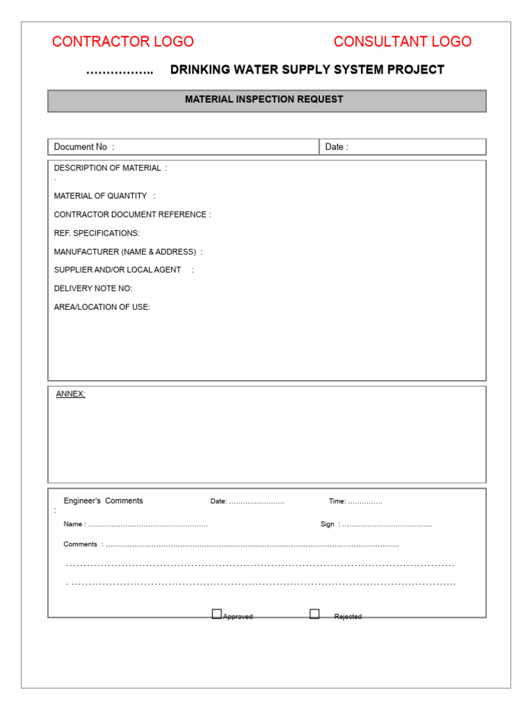 Material Inspection Request Template | PDF | Computers