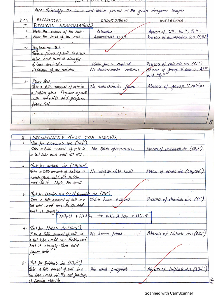 Ex. No 3 Salt Analysis Ammonium Chloride (NH4Cl) | PDF