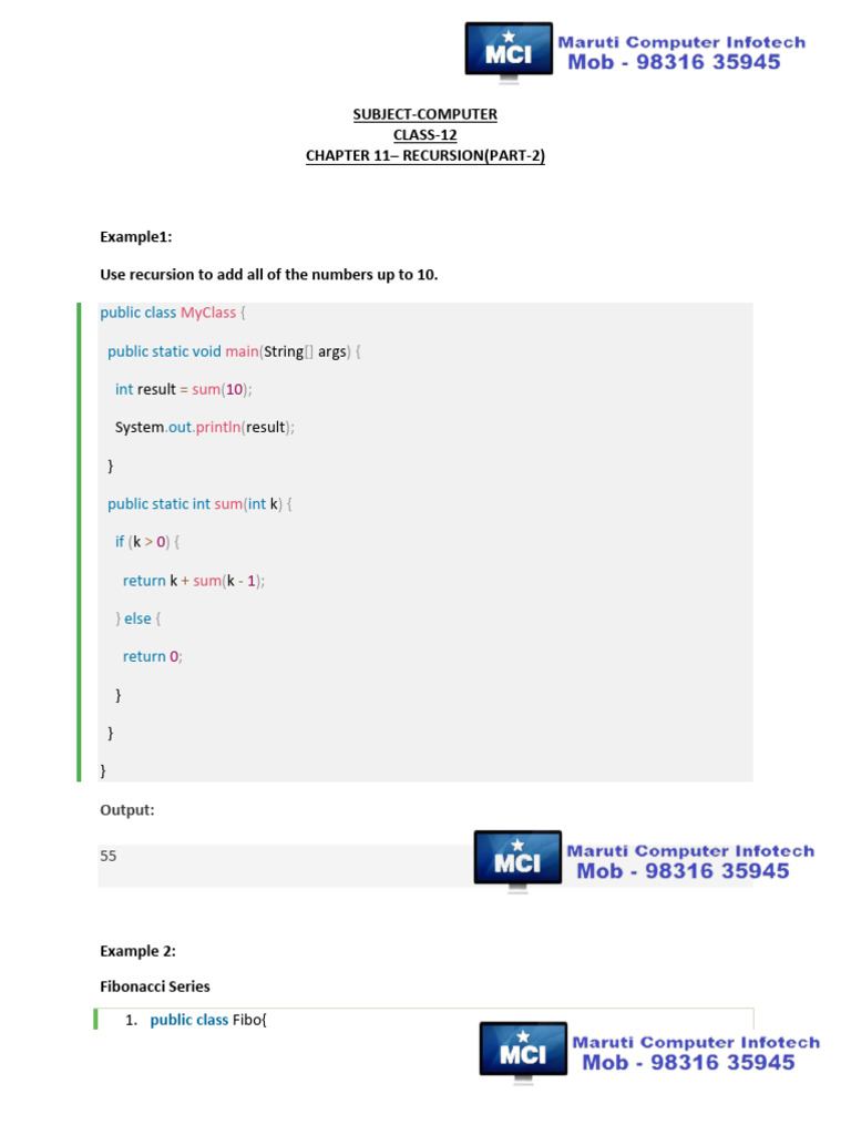 Isc CL 12 Recursion Mci Signed | PDF