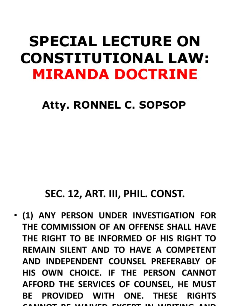 Miranda Doctrines | PDF | Miranda Warning | Right To Silence