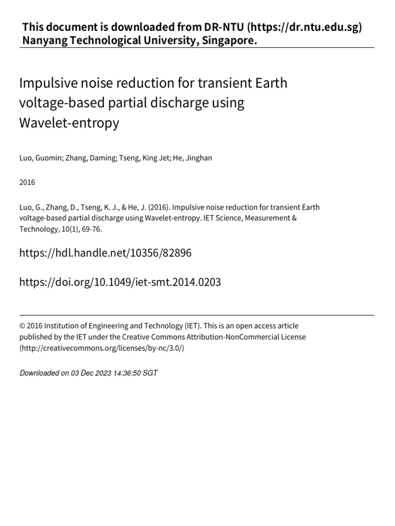 Impulsive Noise Reduction For Transient Earth Voltage Based Partial Discharge Using Wavelet