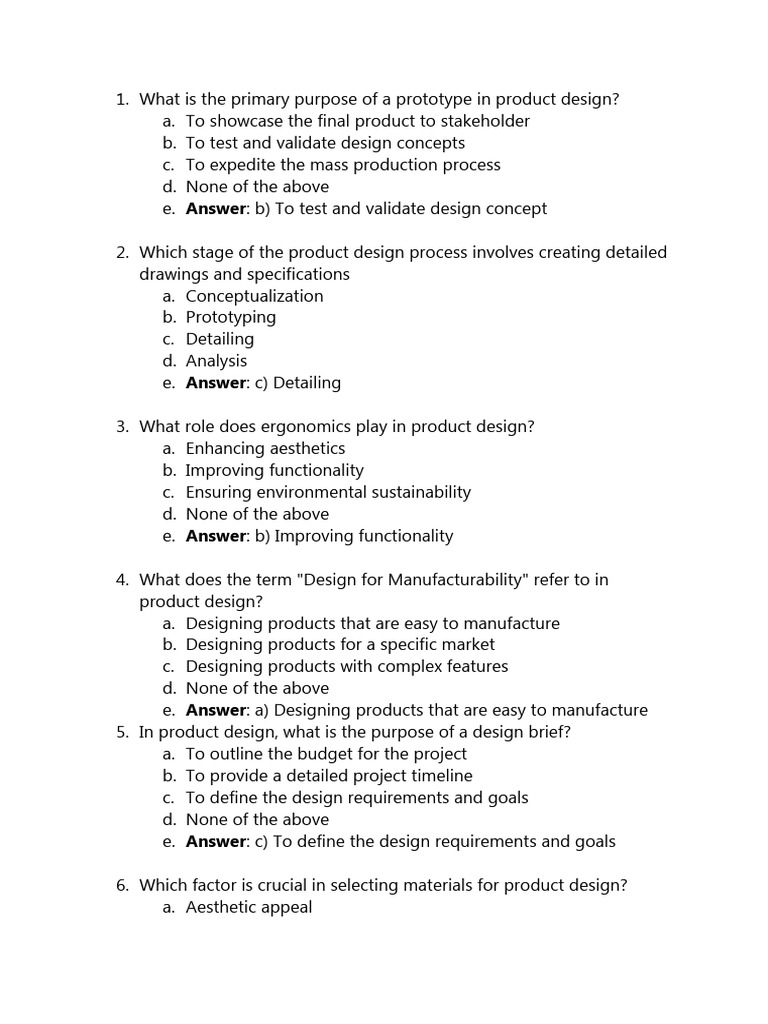 85 MCQ Product Design | PDF | Design Thinking | Usability 85 MCQ Product Design | PDF | Design Thinking | Usability