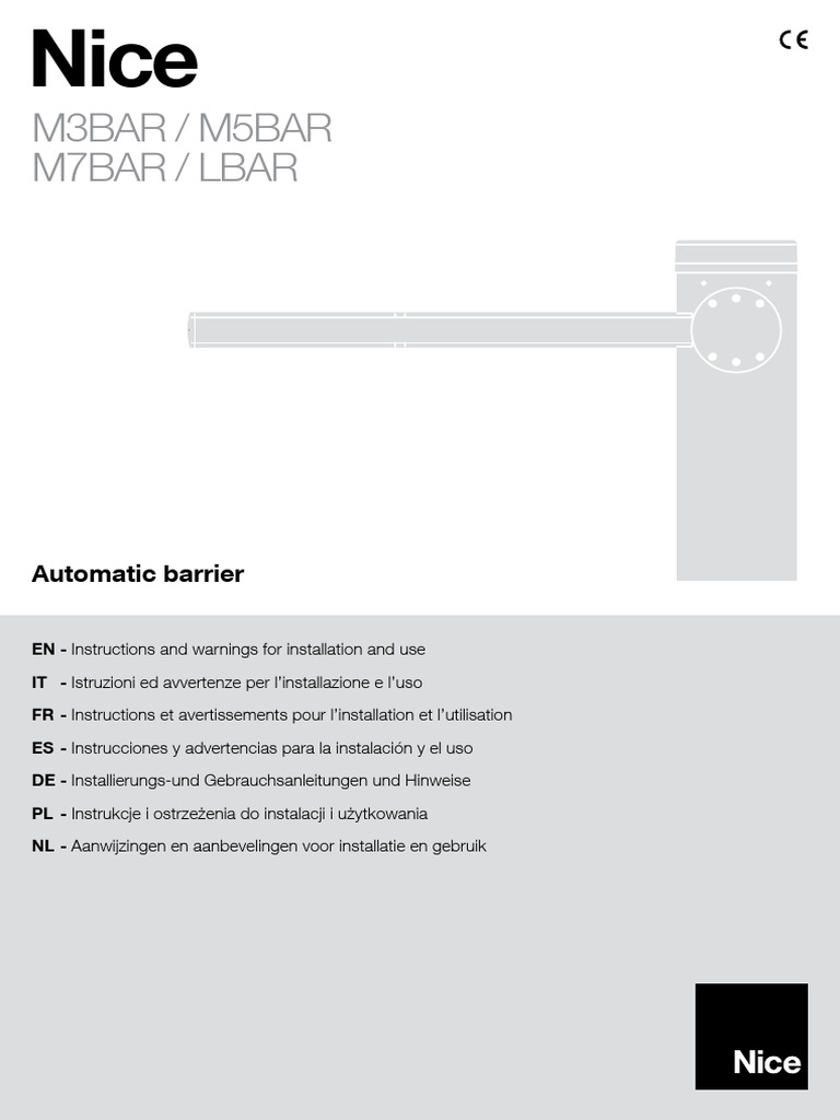 User Manual Nice M5bar Electromechanical Road Barrier Up To 5m | PDF