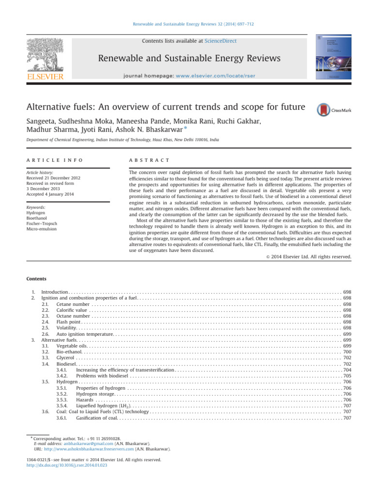 Alternative Fuels An Overview of Current Trends and Scope For Future ...
