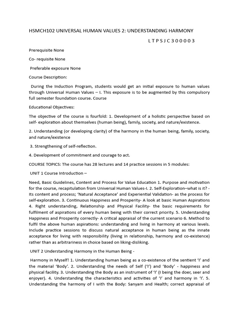 UHV Syllabus | PDF | Happiness | Cognition