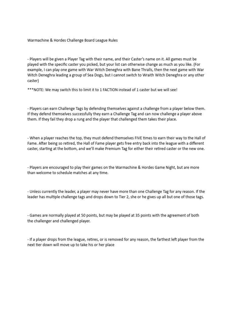 Warmachine & Hordes League Rules | PDF