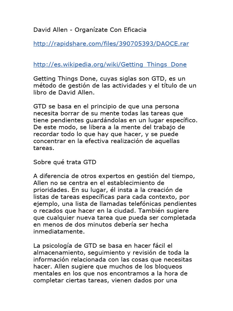 Guía GTD: Gestión Eficaz de Tareas | PDF | Gestión del tiempo | Habilidades profesionales