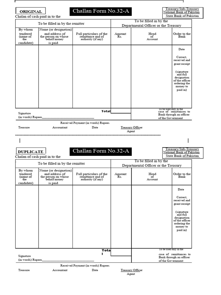 Challan Form No. 32-A Guide | PDF | Hm Treasury | Banking