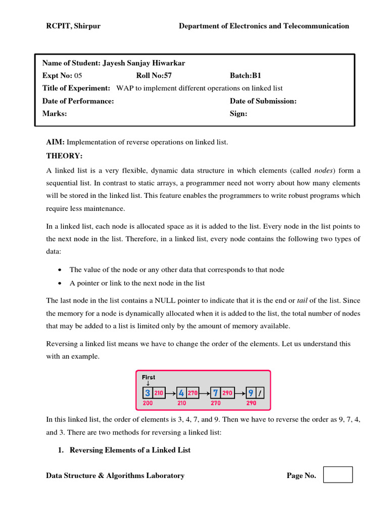 Exp 5 - NLL (1) W | PDF | Pointer (Computer Programming) | Computer Engineering