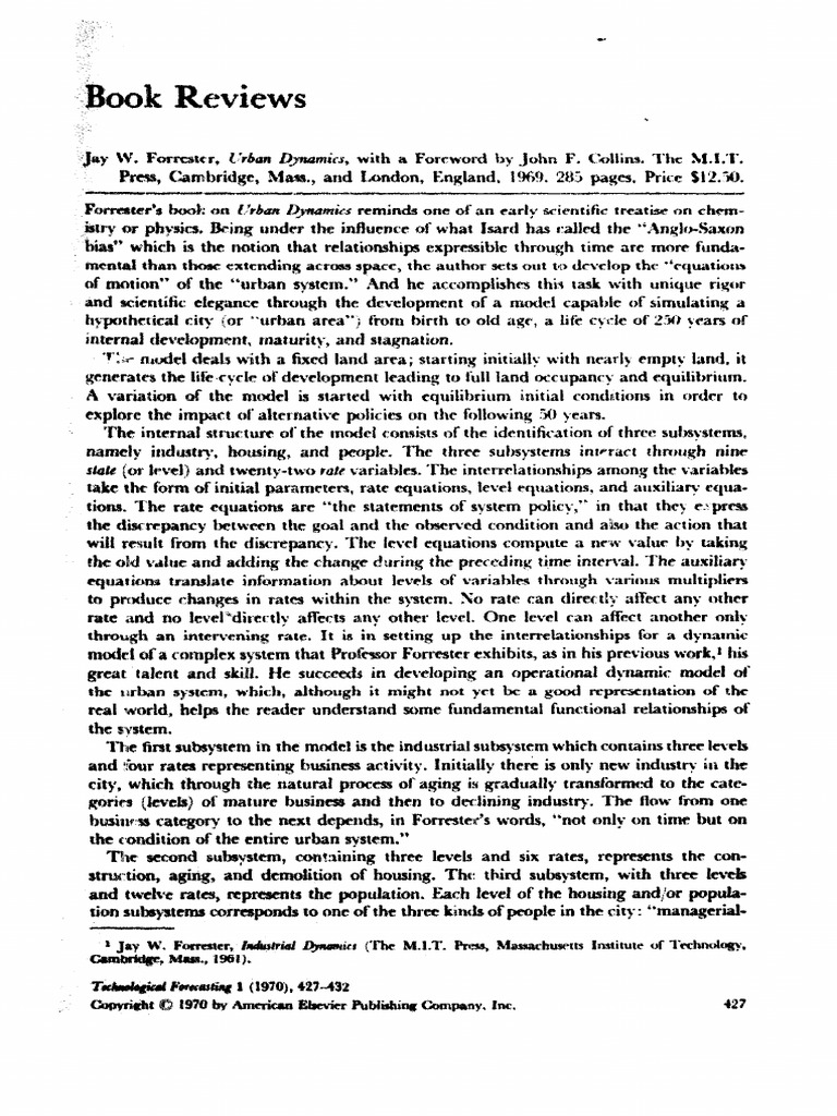 Urban Dynamics Jay W. Forrester With A F | PDF | Science
