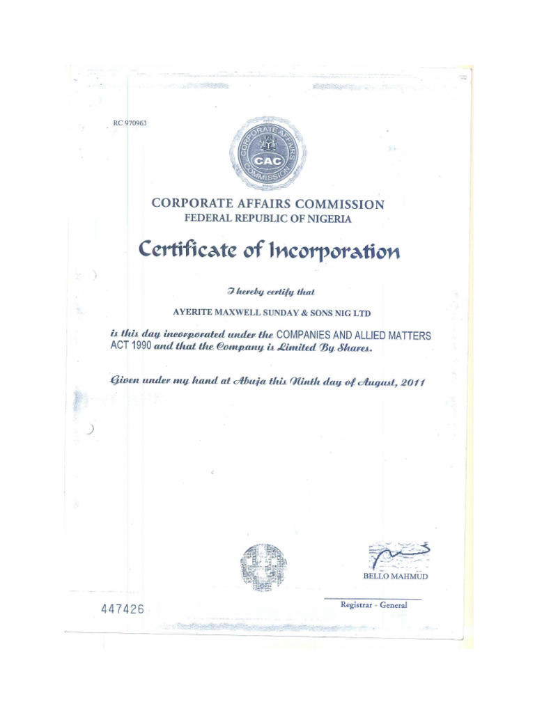 1.00 - Company Registration Documents. | PDF