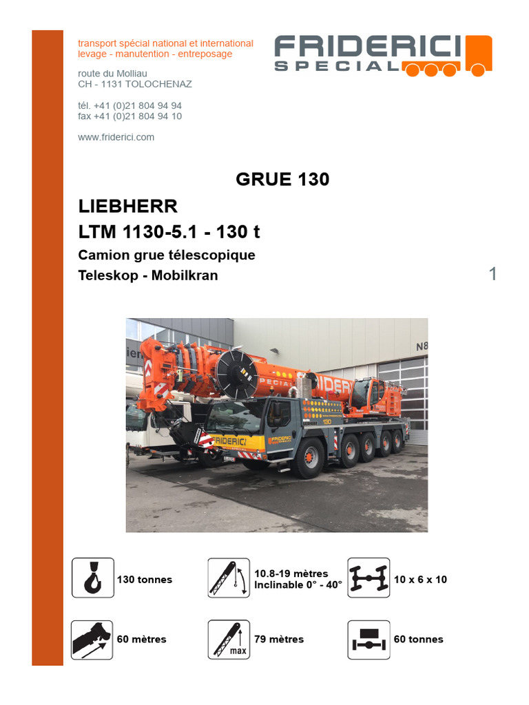Friderici Special Fiche Technique Grue Mobile Liebherr LTM 1130 5.1 | PDF