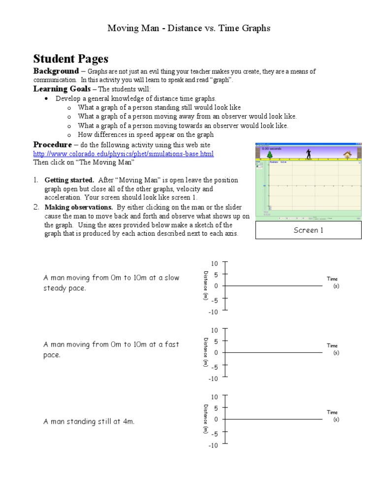 Moving Man - Distance Time Graph Student Version | PDF | Velocity ...
