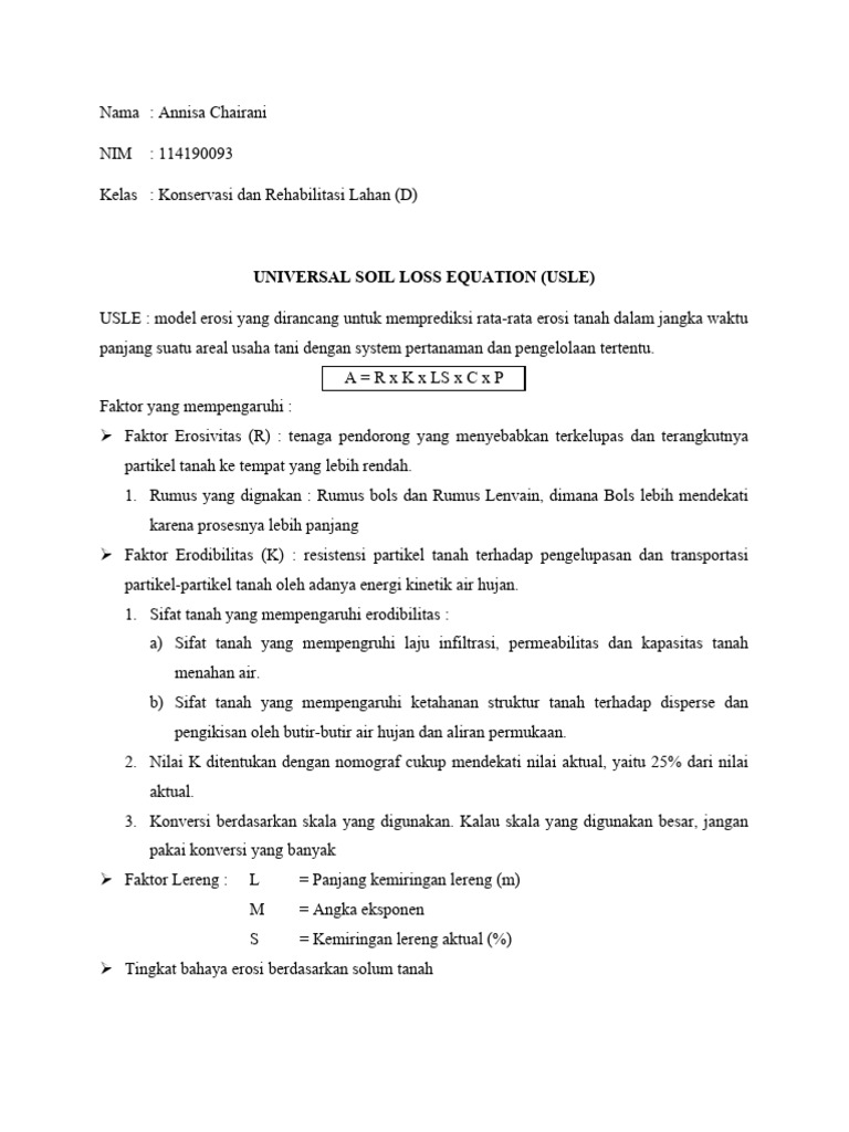 Universal Soil Loss Equation (Usle) | PDF