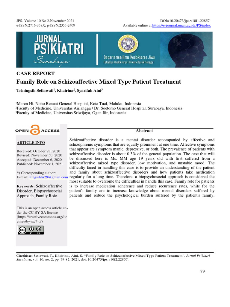 Family Role On Schizoaffective Mixed Type Patient Treatment: Case ...
