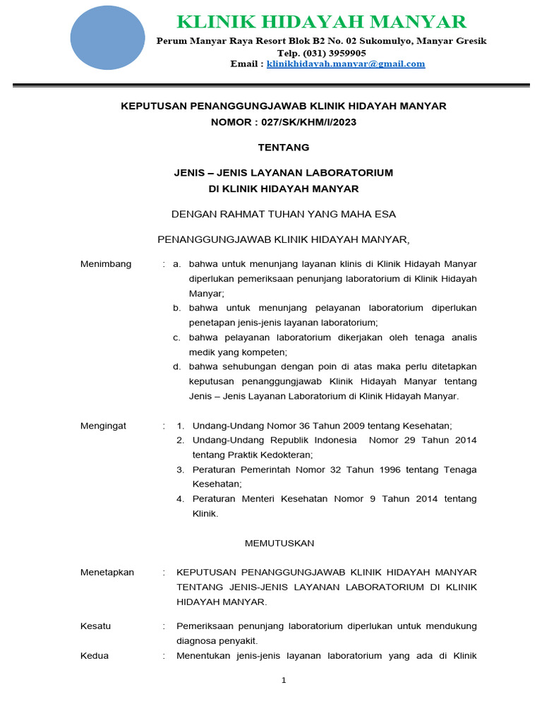 Layanan Lab Klinik Hidayah Manyar | PDF