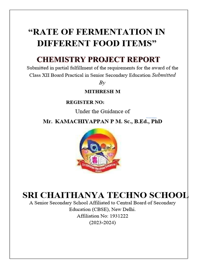 Rate of Fermentation in Different Food Items | PDF