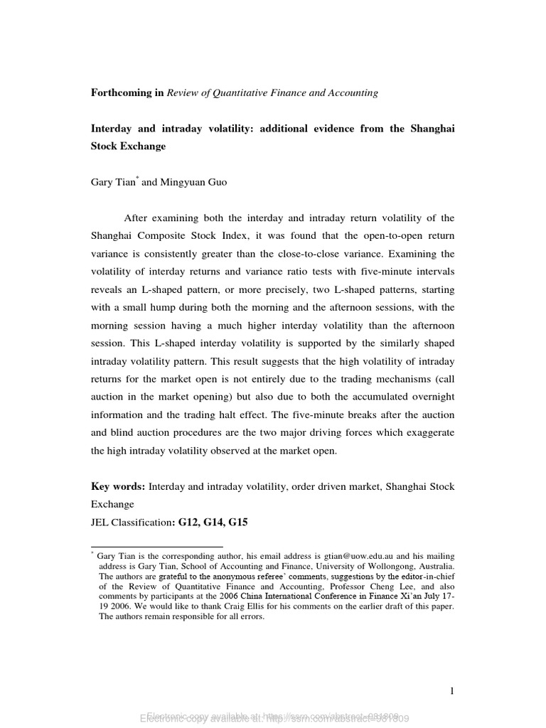 Interday and Intraday Return Volatility of The Shanghai Composite | PDF | Order (Exchange) | Day ...