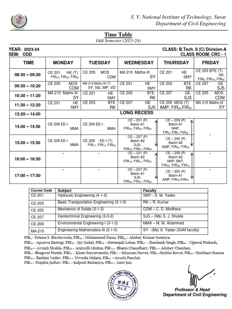 B. Tech. II_Class Time Table_2023-24_Odd | PDF | Engineering | Civil Engineering