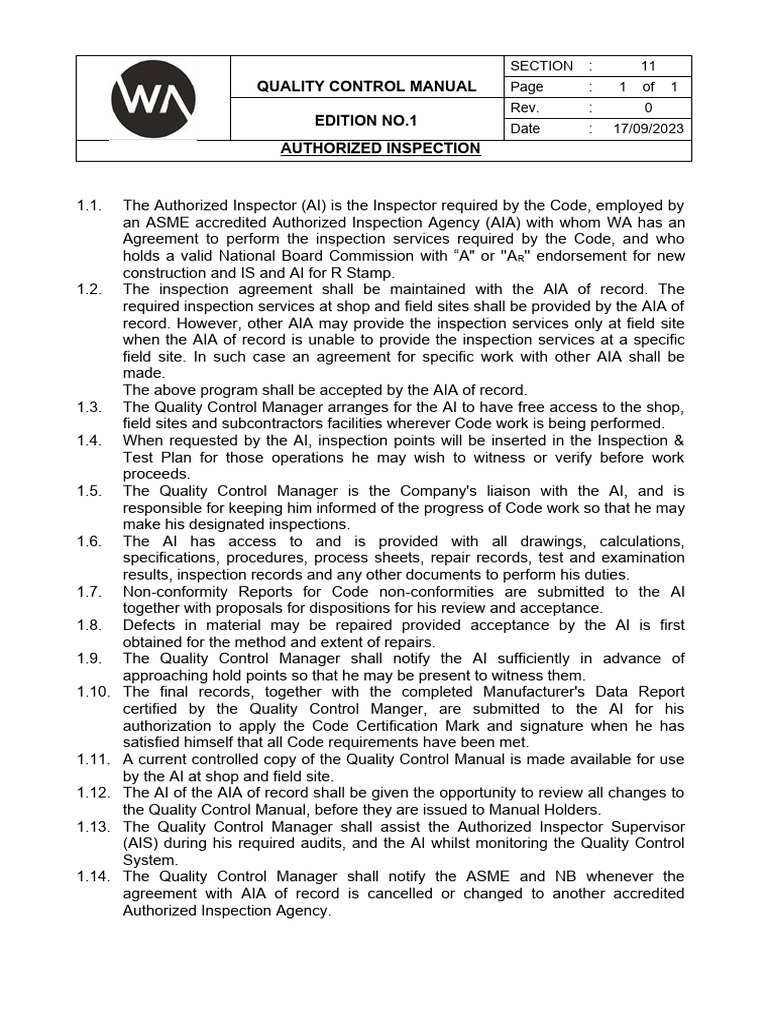 16-Sec 11 - Authorized Inspector | PDF | Technology & Engineering