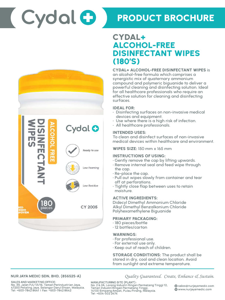 Cydal Alcohol-Free Disinfectant Wipes (180) (Canister) (Cy 2005 ...