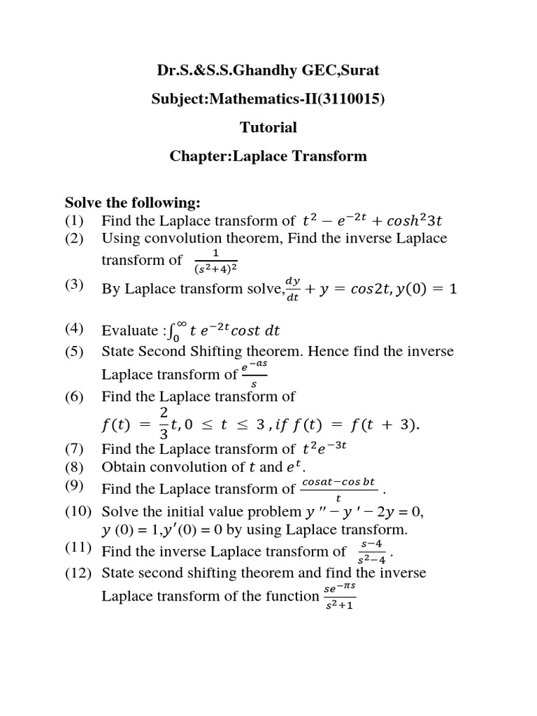 Laplace tutorial | PDF | Laplace Transform | Applied Mathematics