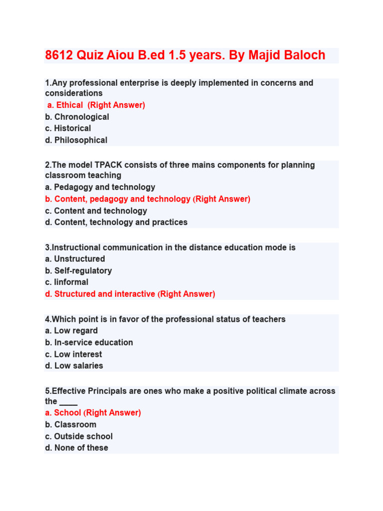 8612 Quiz | PDF | Teachers | Pedagogy