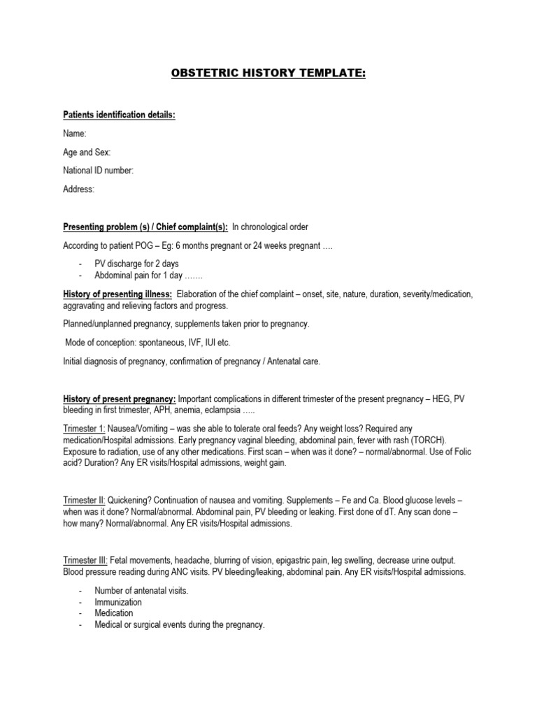 OBSTETRIC-HISTORY-TEMPLATE-21 | PDF | Pregnancy | Childbirth
