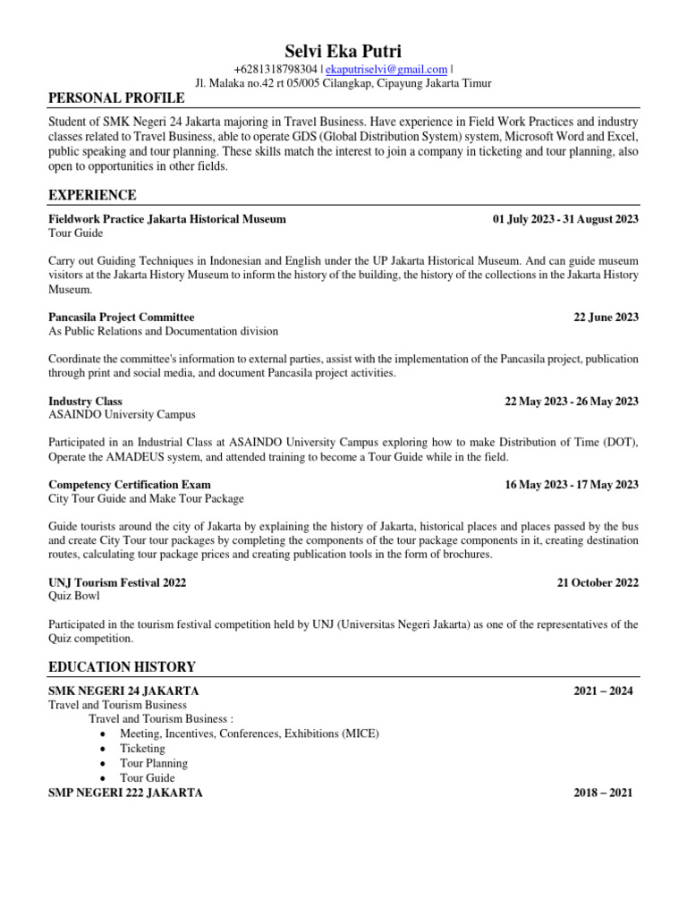 CV ATS - Selvi Eka Putri | PDF | Jakarta | Software