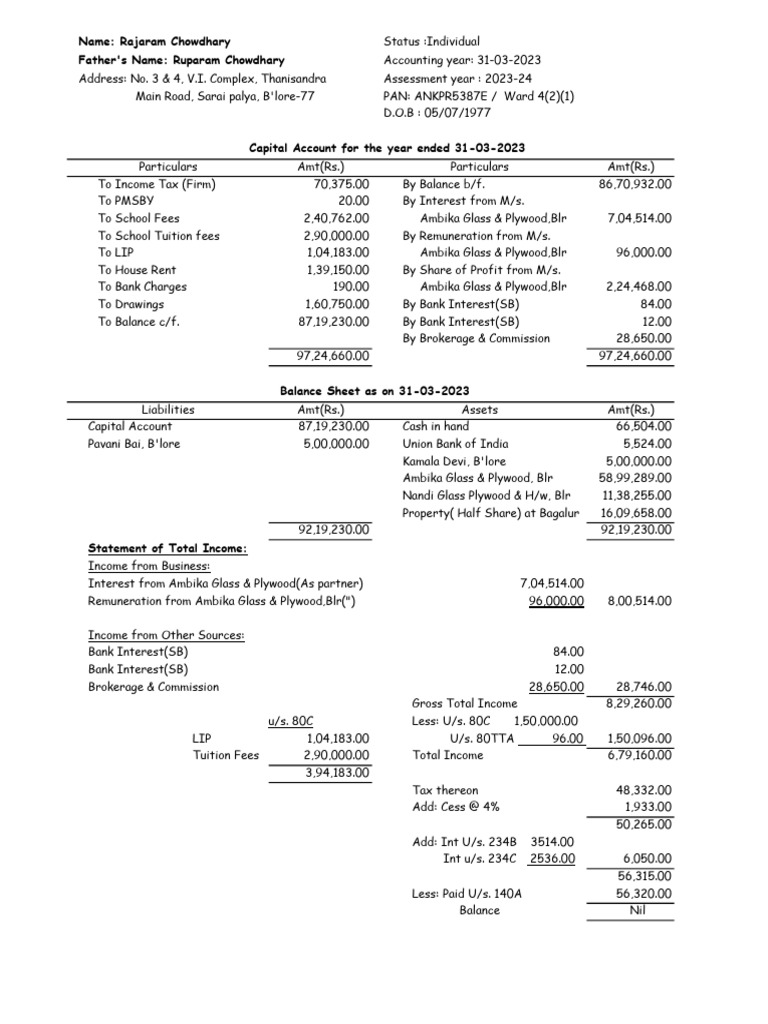 Balance Sheet (Rajaram) 31!3!2023 | PDF