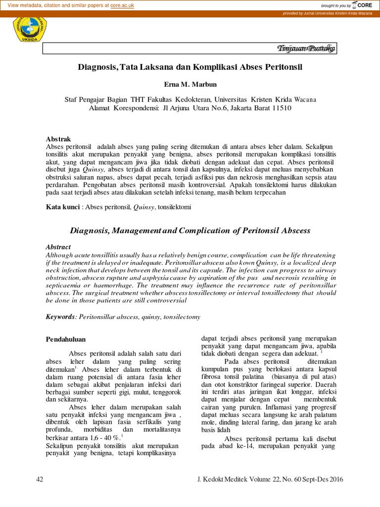 Abses Peritonsil: Diagnosis dan Penanganan | PDF | Sains & Matematika