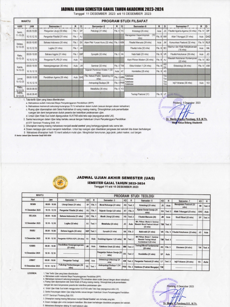 Jadwal Ujian Semester Ganjil 2023-2024 | PDF