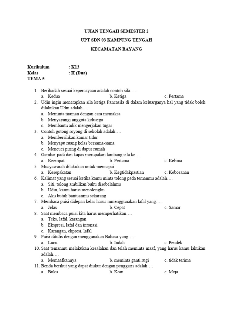 Uts Smster 2 Tema 5 Kls 2 | PDF