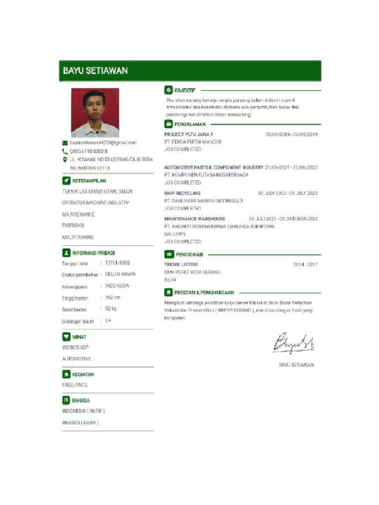 Cv. Bayu Setiawan 2024 - 0.9 MB - Compressed | PDF