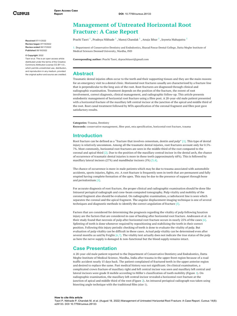 C5 - Management of Untreated Horizontal Root Fracture - A Case Report | Download Free PDF ...